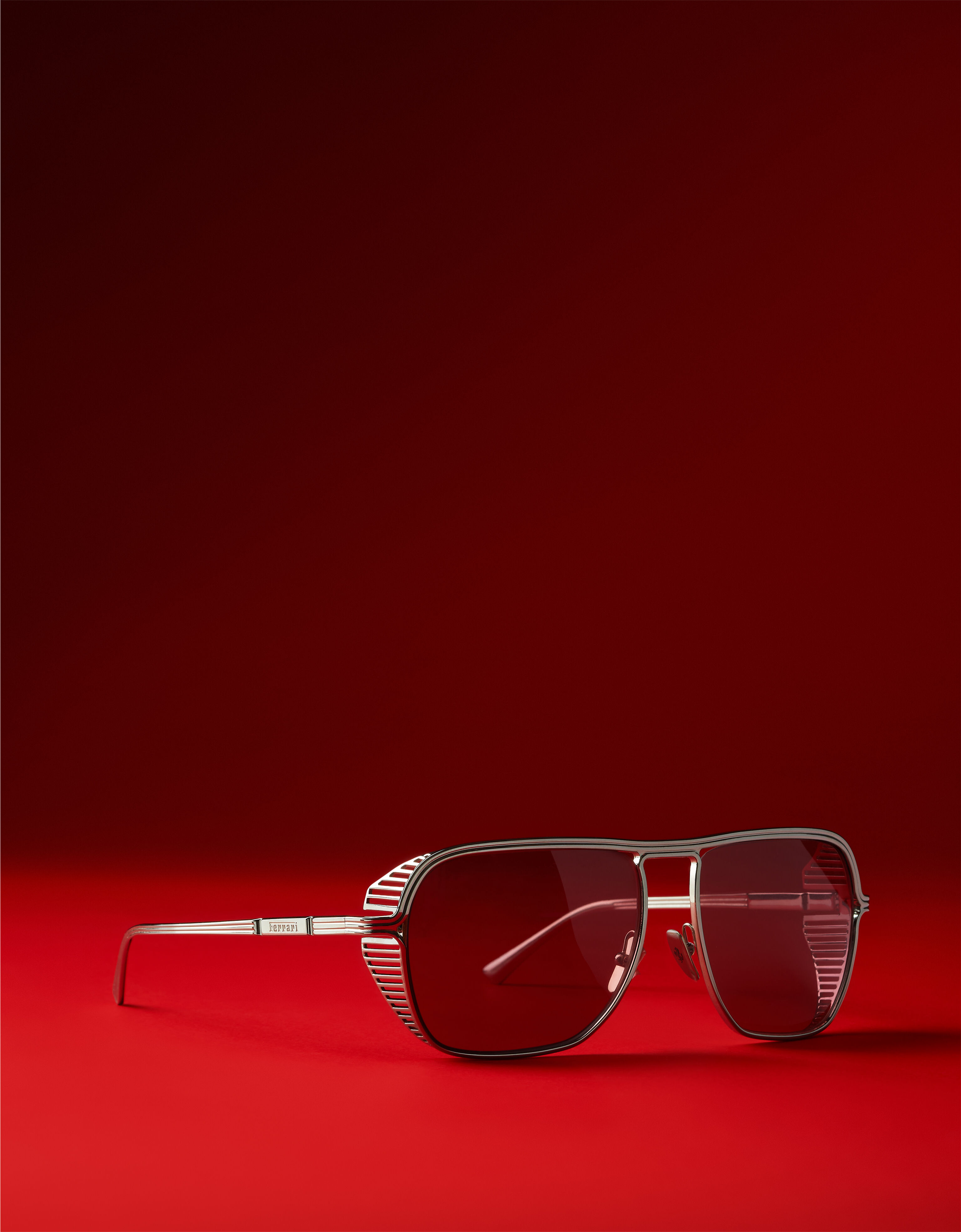 Ferrari Sunglasses In Titanium With White Gold Mirror Lens In Silver