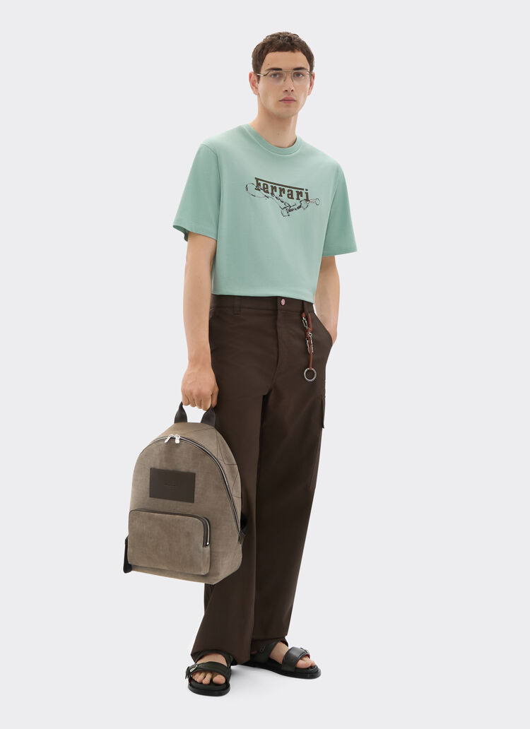 Nylon and leather backpack in Khaki Green for Men | Ferrari®