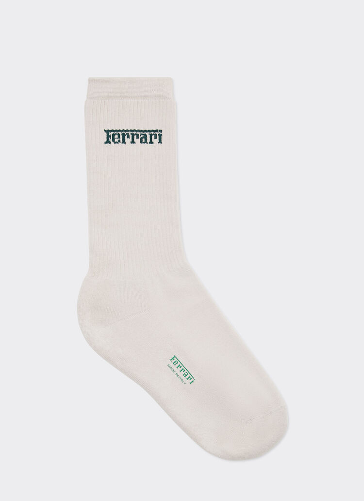 Cotton socks with jacquard logo in Ecru | Ferrari®