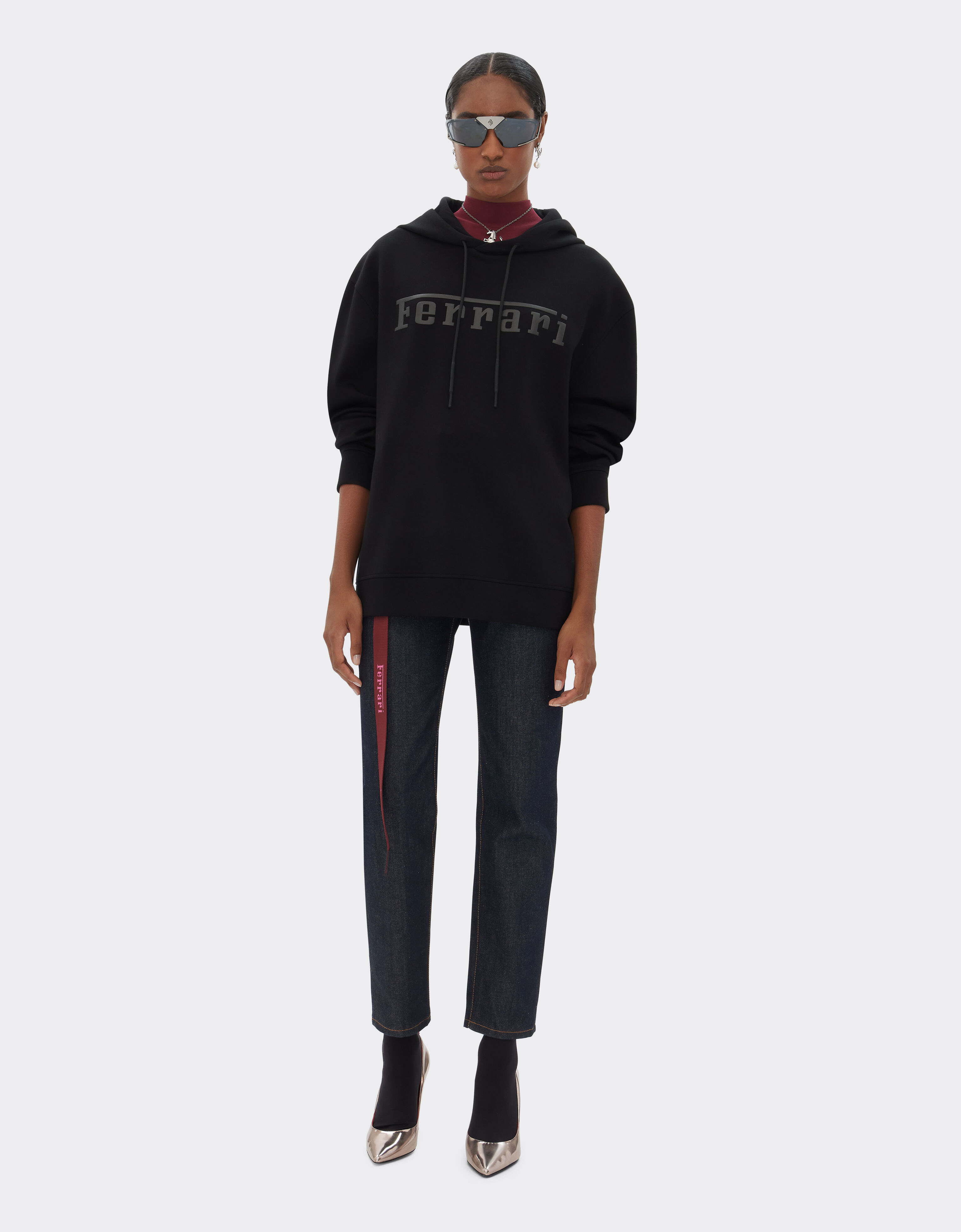 Scuba knit sweatshirt with contrast Ferrari logo in Black | Ferrari®
